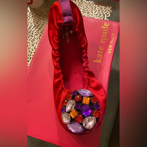 kate spade | Shoes | Kate Spade New York Red Satin Embellished Ballet ...